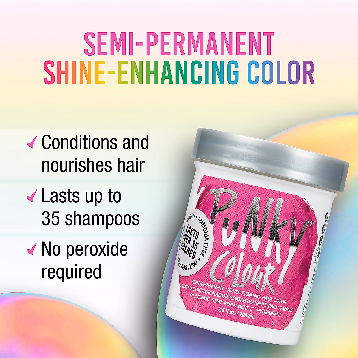 Punky Flamingo Pink Semi Permanent Hair Color, Conditioning Vegan Hair Dye, Non-Damaging Formula, PPD & Paraben-Free, Long-Lasting Vibrant Pink Hair Color, Up to 40 Washes, Hair Care, 3.5 oz