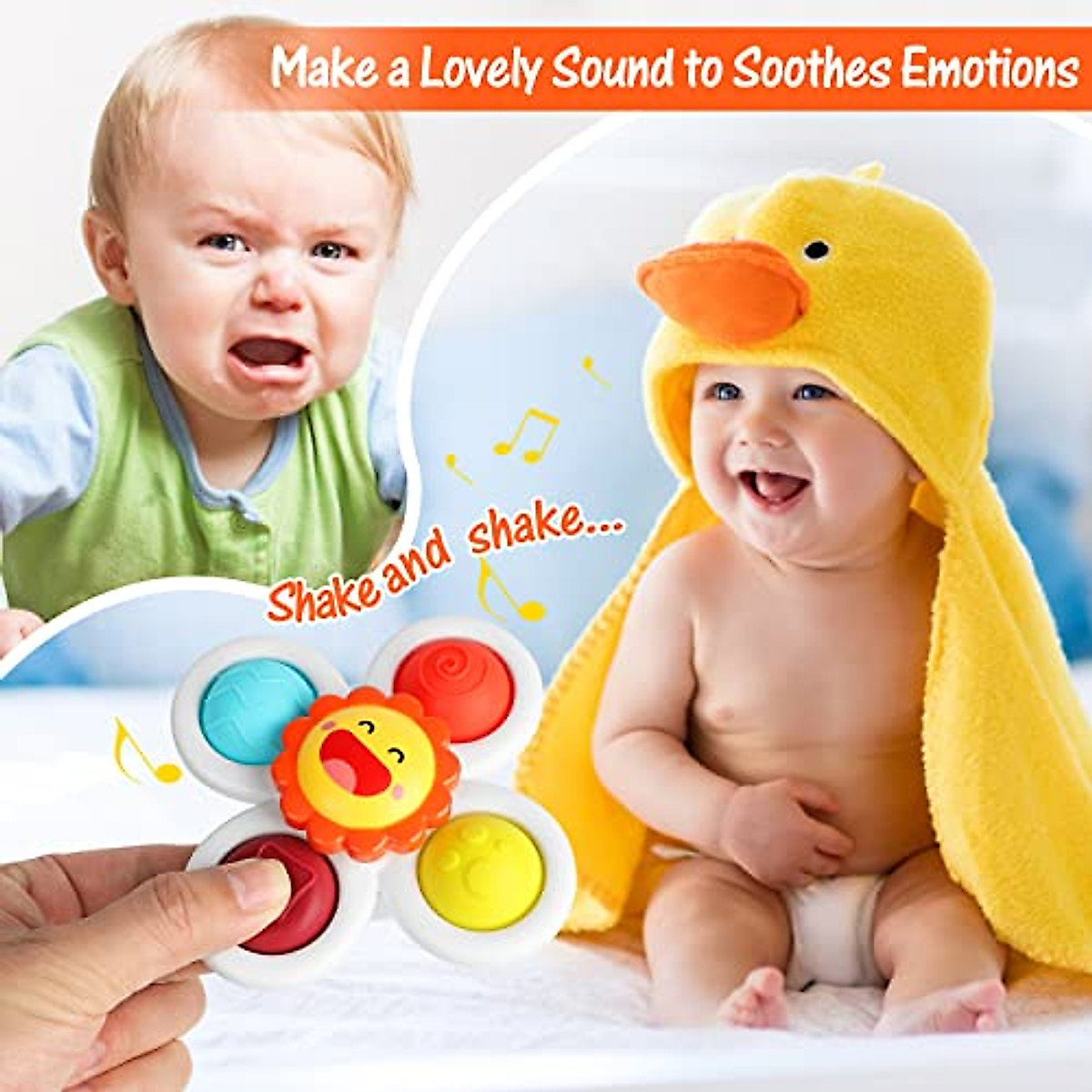 UKKITEK 3PCS Suction Cup Spinner Toy for Baby, Simple Dimple Fidget Toys with Stackable Suction Cup Toys, Sensory Toys for Toddlers 1-3 Years Old, Infant Baby 6 12 18 Months Birthday Gifts Bath Toy
