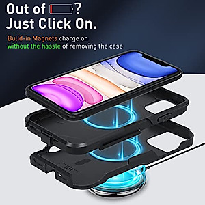 Xmon Magnetic Case for iPhone 11 Case [MIL-Grade Drop Tested & Compatible with MagSafe] Tempered Glass Screen Protector with Camera Lens Protector Phone Case Cover for Apple iPhone 11 (Black)