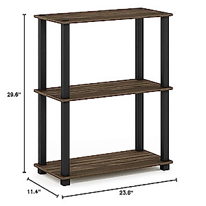 Furinno Turn-S-Tube 3-Tier Compact Multipurpose Shelf Display Rack with Square Tube, Columbia Walnut/Black