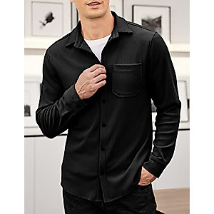 COOFANDY Men's Corduroy Casual Shirts Long Sleeve Button Down Outdoor Light Jackets Black
