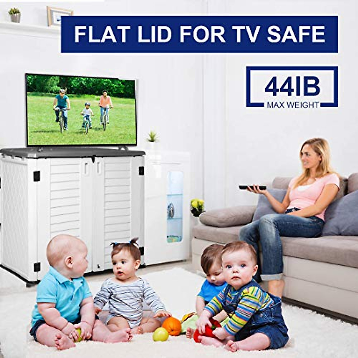 KINYING Outdoor Storage Shed - Horizontal Storage Box Waterproof for Garden, Patios, Backyards, Multi-Opening Door for Easy Storage of Bike, Garbage Cans, Tools, Lawn Mower, Off-White, 26 Cubic Feet