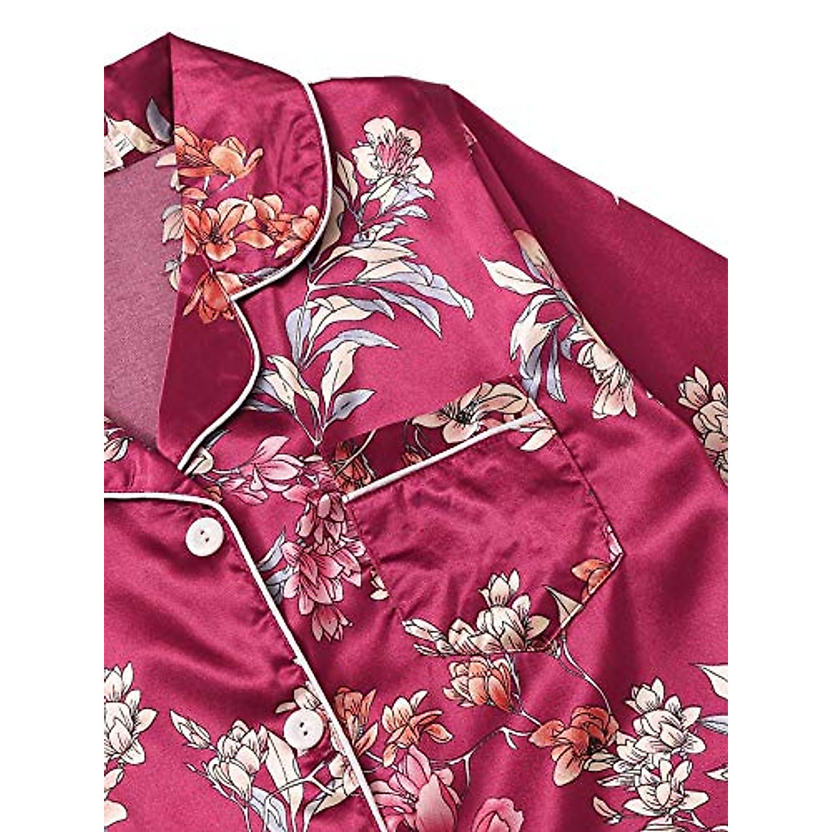 WDIRARA Women's Silk Satin Pajama Set 4 Pieces Sleepwear Loungewear Pj Sets Burgundy M