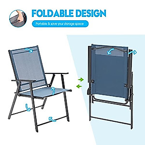 Folding Patio Chairs with Arms, Portable Patio Dining Chairs Sling Back Chairs for Garden, Set of 2