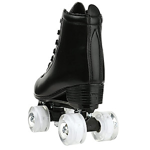 XUDREZ Roller Skates, Double Row Skates Adjustable Leather High-top Roller Skates Perfect Indoor Outdoor Adult Roller Skates with Bag (Flash Wheel,Women's 10 / Men's 8.5)