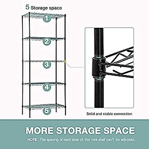 PayLessHere 14" D×24" W×60" H Wire Shelving Unit Metal Commercial Shelf with 5 Tier Layer Rack Strong Steel for Restaurant Garage Pantry Kitchen Garage，Black