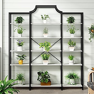 Auromie Triple Wide 5-Tier Bookshelf, 70.87" L x 79.13" H Extra Large Bookcase, Tall Open Etagere Display Shelf with Metal Frame, Freestanding Modern Storage Shelves for Home Office, Black&White