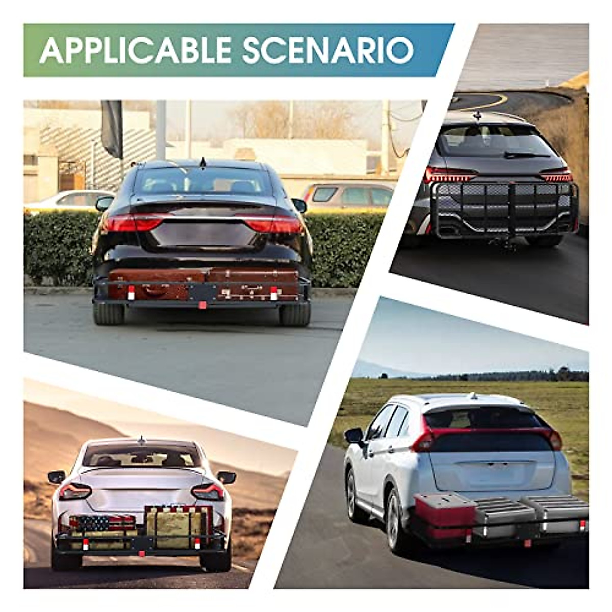 KAIZONPOT 60" x 24" x 6" Trailer Hitch Cargo Carrier Hitch Mount Folding Vehicle Cargo Basket 550lb Capacity Hitch Cargo Racks for Car