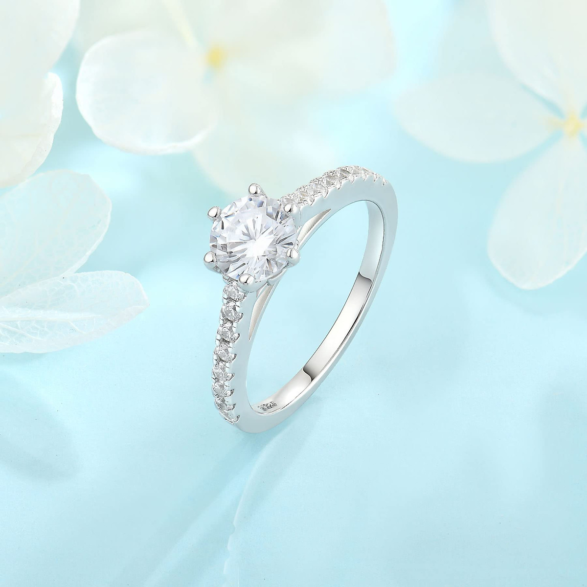 FJ 1CT Promise Ring 925 Sterling Silver Engagement Wedding Anniversary Eternity Ring Round Cut Cubic Zirconia Solitaire Ring for Women Size 11