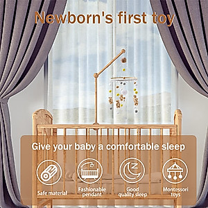 Baby Mobile for Crib | Wooden Wind Chime Bed Bell | Bear Panda Felt Cloud Baby Crib Nursery Mobile Star Moon for Baby Boys and Girls | Boho Nursery Decor for Infant Bedroom Hanging Decoration