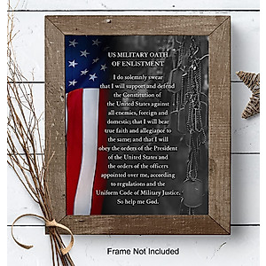 American Flag Wall Art - Military Oath of Enlistment - Patriotic Home Decor - Gift for Soldiers, Veterans Day, Vets, USAF, Army, Navy, Air Force, Marines, Coast Guard, Men, Women - Poster Print
