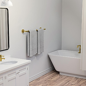 USHOWER Brushed Gold Towel Bar, 24-Inch Towel Racks for Bathroom Wall-Mounted, SUS304 Stainless Steel Towel Rod (Total Length 26-Inch)