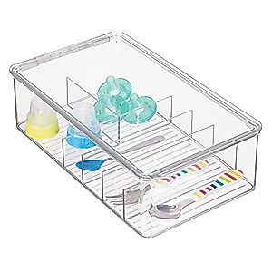 mDesign Stackable Plastic Storage Organizer Container Box for Kitchen Cabinets, Pantry, Countertops - Holds Kids, Child/Toddler Mealtime Sets, Small Accessories - 6 Sections - BPA Free - Clear