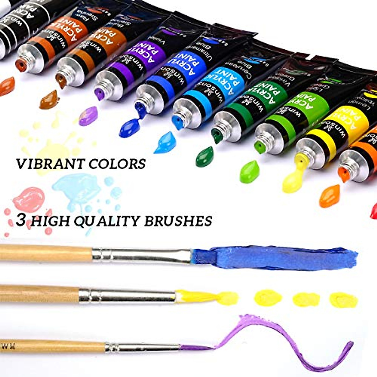 WINSONS Acrylic Paint Set, Non Toxic 12 Colours (12 x 12ml,0.4 Oz) Pigments Great for Kids Beginners, Painter, Children, Student School/Classroom Art Essentials