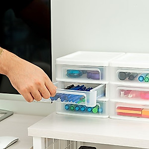 IRIS USA Small 3-Drawer Desktop Organizer, 4 Pack, Stackable, for Office, School, Stationary, Makeup Organizer, Bathroom, Utility, Medical Supplies, Desk Organizer, Versatile Storage, White