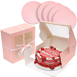 10x10x5 cake boxes with Window 18-Packs Pink, 10 Inch Bakery Boxes (18 cake boxes +18 Cake Boards Included)