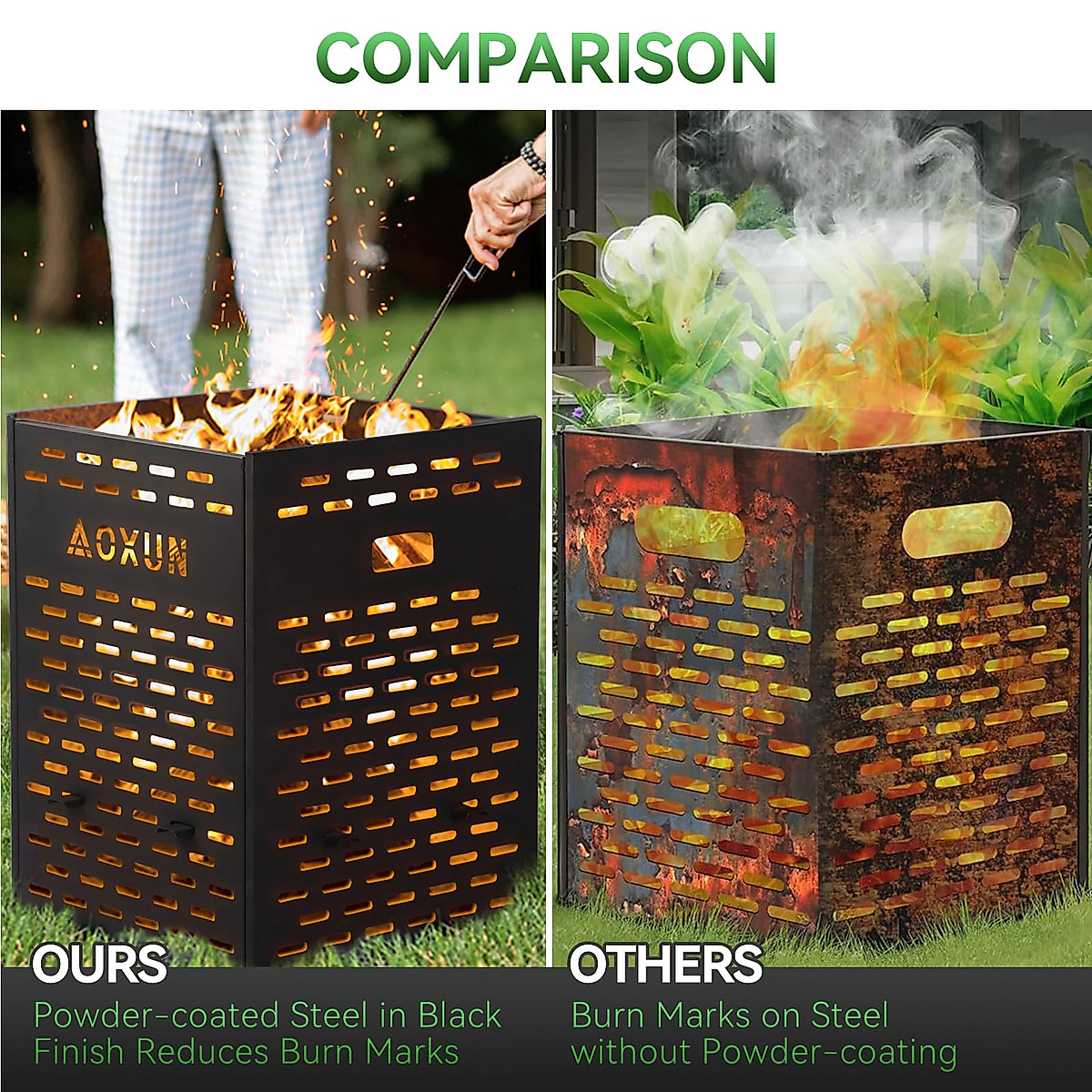 Aoxun Smokeless Fire Pits, 88 in Wood Burning Portable Firepit with Removable Ash Pan