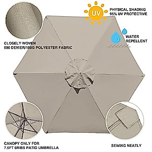 EliteShade USA Sunumbrella 7.5FT Replacement Cover 6 Ribs Market Patio Umbrella Canopy Cover (CANOPY ONLY) (Beige)