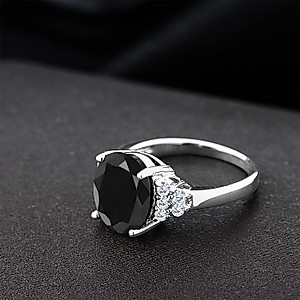 Gem Stone King 925 Sterling Silver Ring Oval Black Sapphire and Moissanite (6.38 Cttw) (Size 9)