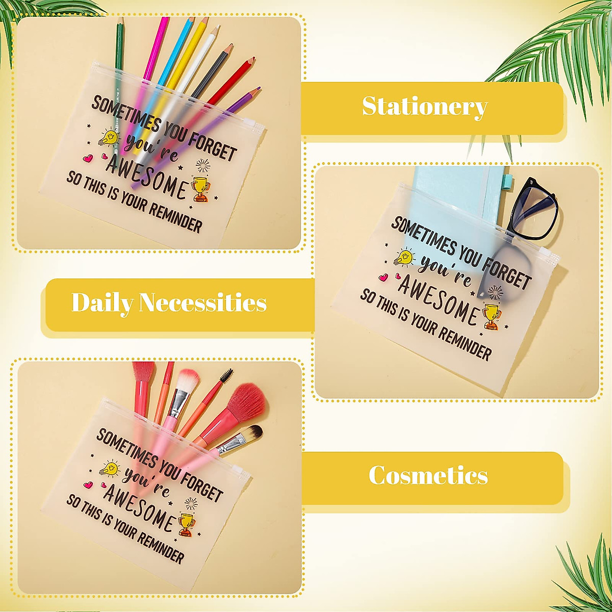 Reginary 50 Pcs Inspirational Gifts Bulk for Women Cosmetic Bag EVA You Are Braver Awesome Makeup Bag Mini Toiletry Bag with Zipper Encouragement Birthday Gift for Friend(You Are Awesome)