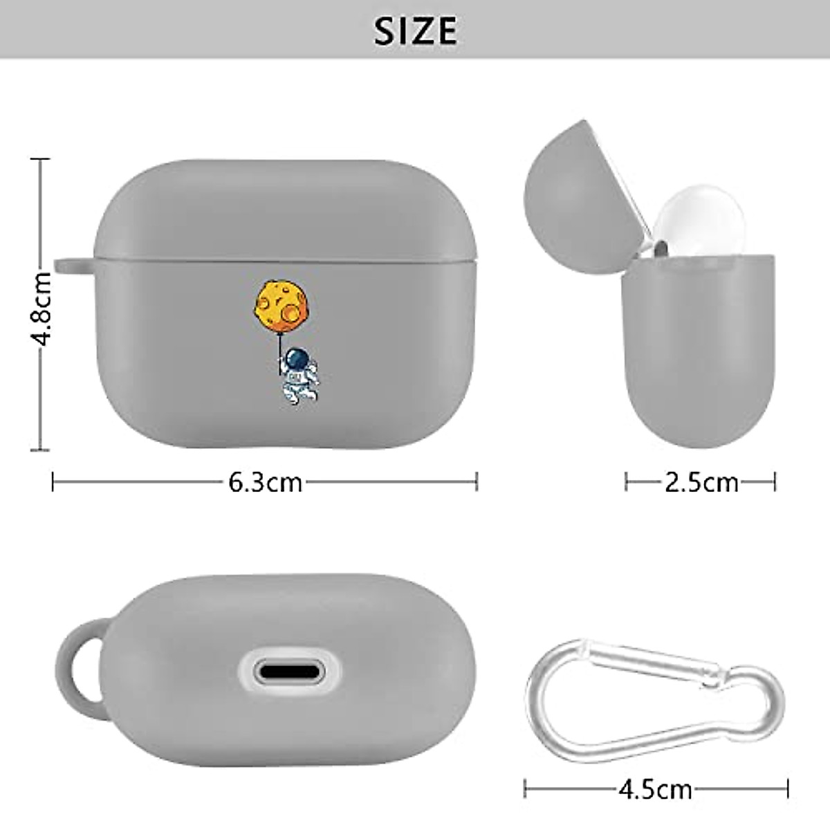 Cartoon Planet Astronaut Pattern Airpods Pro Case,Gray Design Cosmic Airpods Pro Cover Soft TPU Protective Compatible with Apple AirPods Pro Wireless Charging Case with Lanyard(Gray&Planet Astronaut)