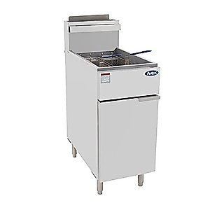 Atosa CookRite ATFS-40-NG 40 lbs Free Standing Floor Fryer with Temperature Control | 3 Cast-Iron Vertical Burner Tubes | 2 Removable Frying Baskets | Stainless Steel, 102,000 BTU, Natural Gas (NG)
