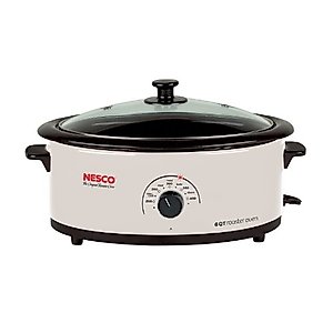 Nesco 4816-14G-30 6-Quart Roaster Oven with Glass Lid, Non-Stick Cookwell, Ivory