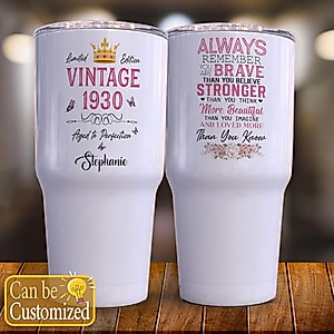 Vintage 1930 Bday Gift For Female, Perfection Aged Cheers To 95 Years, 95th Bday Edition Limited Vacuum Insulated Stainless Steel Tumbler 30oz Customizable Name
