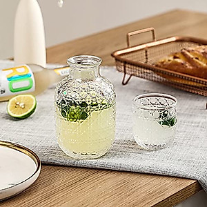 JASREE Vintage Bedside Water Carafe With Tumbler, 14.8Oz Nightstand Glass Carafe with Cup Clear Juice Pitcher Mouthwash Decanter Bottle for Kitchen Bedroom Bathroom