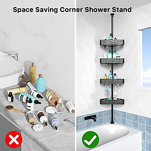 KEGII Shower Caddy Corner Tension Pole - Shower Organizer Rustproof, Black Shower Shelves Free Standing, Inside Shower Rack Shampoo Holder, Shower Storage Adjustable