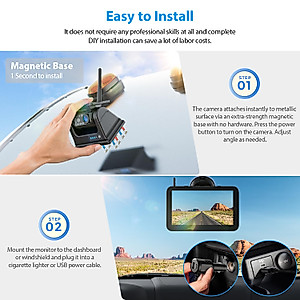 Magnetic Solar Wireless Backup Camera 1080P 7" DVR Monitor, Rechargeable RV Camera Wireless System for Hitch Towing Travel RV Camper 5th Wheel, Built-in 9600mAh Battery & Solar Panel -ZEROXCLUB BD701