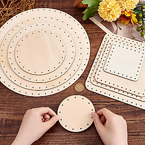PH PandaHall 9pcs Wooden Basket Bottom, Natural Flat Round Square Blank Crochet Basket Undyed Wood Basket Weaving Base for DIY Knitting Crochet Bags Yarn Storage Bag Basket Supplies