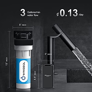 Wingsol Under Sink Water Filter, NSF/ANSI 53&42, Life Indicator, Reduce 99.99% Lead, PFAS, PFOA/PFOS, Odor, Sediment, Chlorine, Increase Water pH, 8K Gallons, Quick Change, Fit Well Water, USA Tech