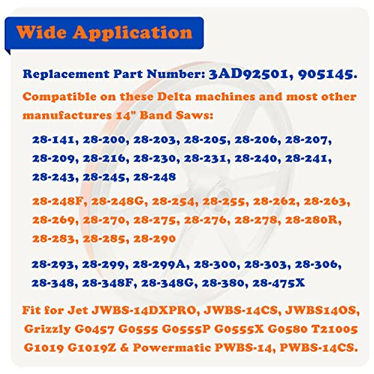 2 Pack Urethane Band Saw Tires, 905145 Band Saw Tires Replace for 14" Delta 905145 Craftsman 3AD92501 Band Saw Including Jet Grizzly, & Powermatic —No Adhesive Needed