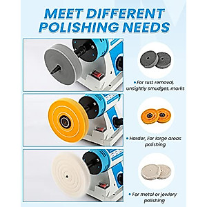 BAOSHISHAN Bench Buffer Jewelry Polisher, with 3 Types Polishing Wheels, Variable Speed Benchtop Polishing Buffing Machine for Jewelry, Wood, Metal, Lathe, Jade (With Wheels 110V)