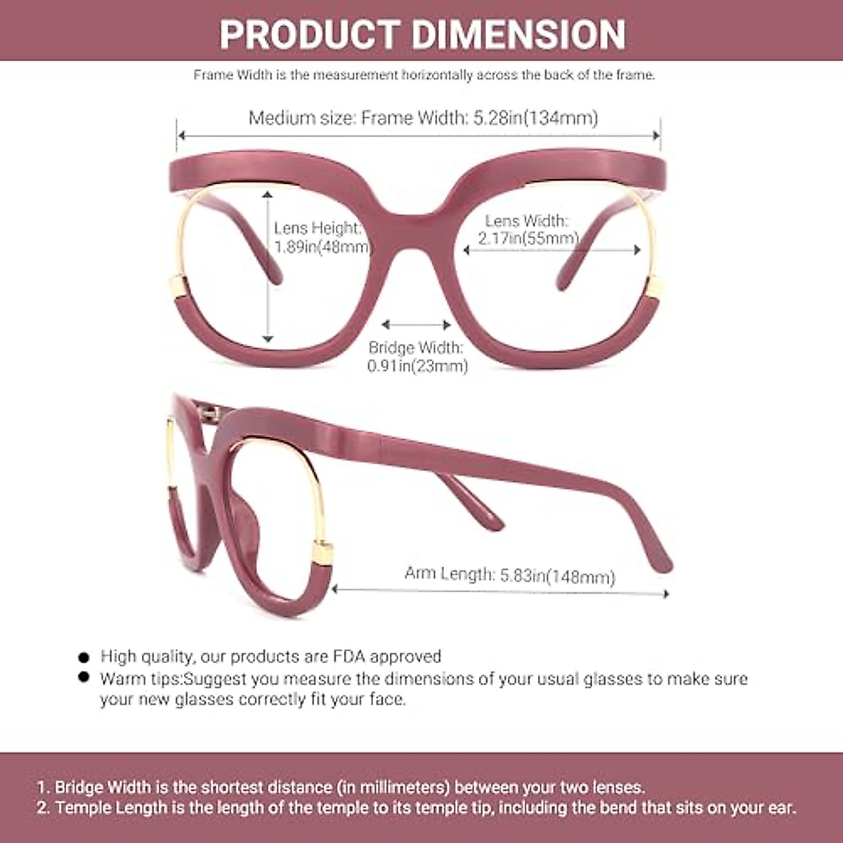 VOOGLAM Oversized Red Square Eyeglasses Glasses for Women with Clear Lens Fredia OX739865-05