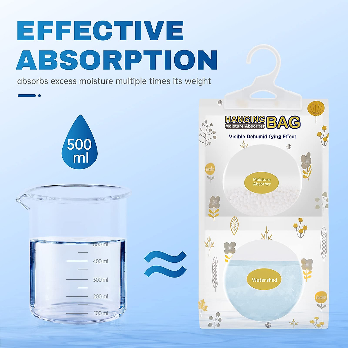 Vacplus Moisture Absorber Packets, Fragrance Free(5 Pack), Humidity Packs, Dessicant Packets, Hanging Closet Dehumidifier Bags, Moisture Absorb 9.8OZ