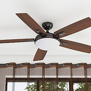 Prominence Home Emporia, 52 Inch Contemporary Indoor LED Ceiling Fan with Light, Remote Control, Dual Mounting Options, Dual Finish Blades, Reversible Motor - 51022-01 (Espresso)