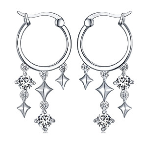 Tassel Stars Earrings 925 Sterling Silver Tassel Cubic Zirconia Dangle Drop Stud Earrings Wedding Fashion Jewelry for Women