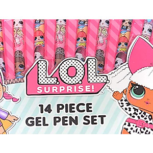 L.O.L Surprise Dolls Gel Pens on Card, Assorted Colors Glitter Pen Writing Tool Collectible, Stocking Stuffers, Party Favors, Goodie Items & Gift for Kids, Girls School & Office Supplies (14 Pcs Set)