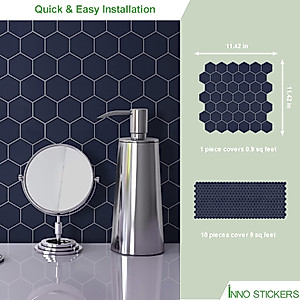 INNO STICKERS 10 Sheets Hexagon Peel and Stick Tile Backsplash,Waterproof Stick on Backsplash, 11.42" x 11.42" Self-Adhesive Marble Tiles for Kitchen,Bathroom,Bedroom, Navy Blue