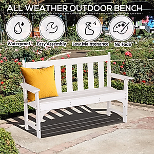 nalone Outdoor Bench, HDPE All Weather Patio Bench Load up to 800 Lbs, 2-Person Garden Bench Rot-Proof Fade Proof for Patio, Porch, and Park (White)