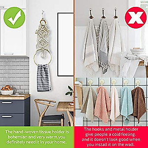 GLORD Eco-Conscious Boho Macrame Towel Holder - Decorative Hanging Storage for Kitchen, Bedroom, Bathroom, Living Room - Bohemian-Style Aesthetic Decor - 6-Inch Gold-Colored Loop & Wood Hanger Ring