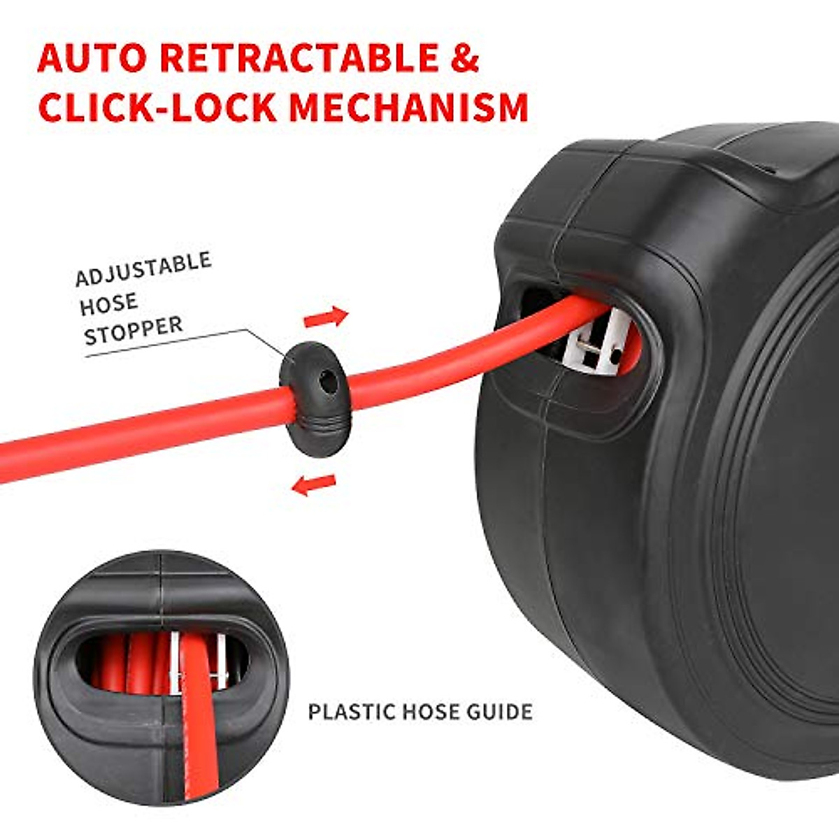 Hromee Air Compressor Hose Reel with Automatic Retractable Enclosed 3/8 Inch × 50 Feet Hybrid Pneumatic Hose, Fittings and Swivel Mount Bracket MAX. 300PSI
