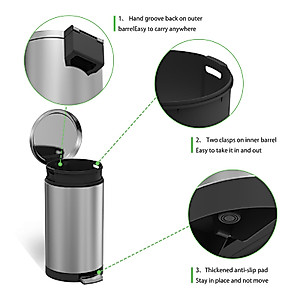 SIMPLYKLEEN 30 Liter / 8 Gallon Round Step Trash Can, Quiet Lid Close Soft Step Pedal Garbage Bin for Kitchen, Bathroom, Office, Brushed Stainless Steel