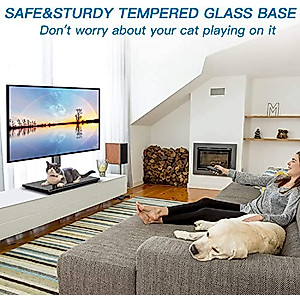 Swivel Universal TV Stand Mount for 37-70 Inch LCD OLED Flat/Curved Screen TVs-Height Adjustable Table Top TV Stand/Base with Tempered Glass Base & Wire Management, VESA 600x400mm up to 99lbs-PSTVS21