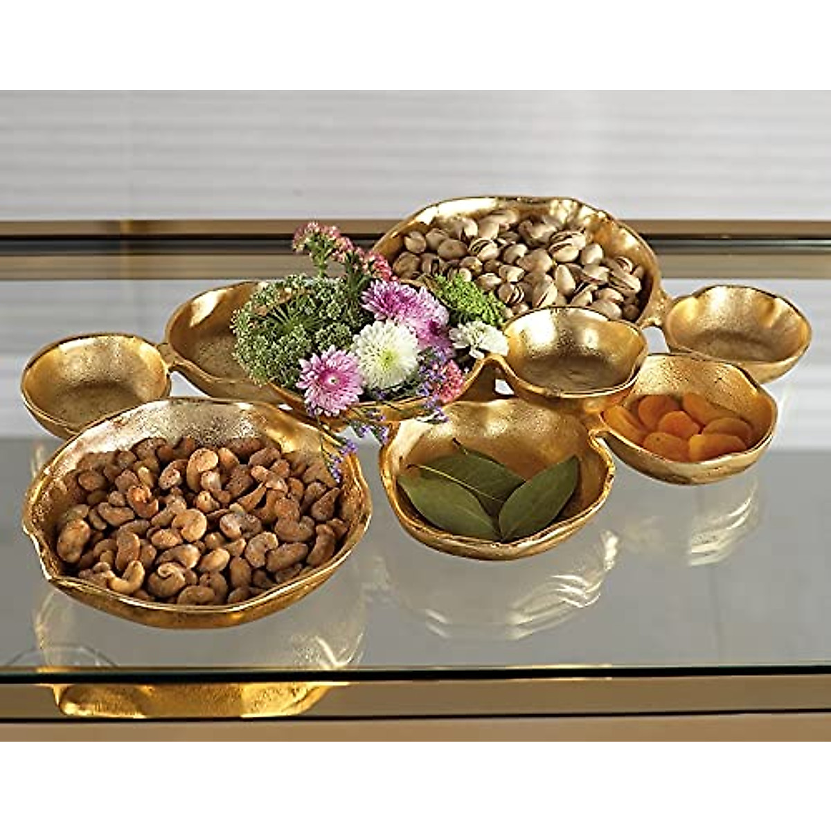 Zodax Cluster of 9 Round Serving Antique Gold Finish, Aluminum Base 19" x 12" x 2.5"