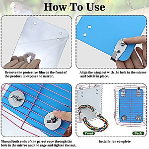 Bird Mirror for Cage with Parrot Rope Perch for Parakeet/Budgerigar/Lovebird/Canaries Stand