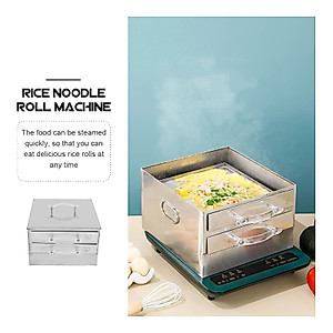 Rice Noodle Roll Steamer Machine - 2 Layers 2 Trays Chinese Cantonese Cheung Fun Changfen Maker for Commercial and Home Use with Extra Stainless Steel Holed Steam Tray and Long Handle
