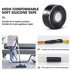 CLAVICHORD Seal Self Fusing Silicone Tape - 1 Inch Wide and 15 Feet Long Weatherproof Self Fusing Silicone Sealing Tape for Emergency Pipeline Repair/Cable Bandage/Tool Fixing（Black）